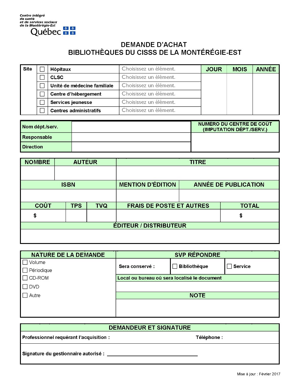 modèle de demande d'achat